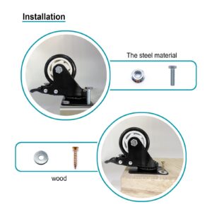 Caster Wheels - 3 Inch Casters Set of 4 Heavy Duty, BOSGEOT Locking Industrial Casters with 360 Degree No Noise Polyurethane Wheels, Swivel Plate Casters with Brake - Pack of 4