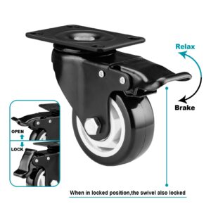 Caster Wheels - 3 Inch Casters Set of 4 Heavy Duty, BOSGEOT Locking Industrial Casters with 360 Degree No Noise Polyurethane Wheels, Swivel Plate Casters with Brake - Pack of 4