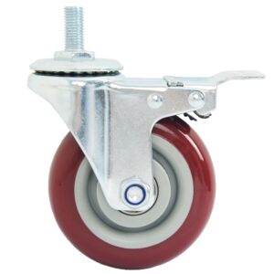 Finnhomy Swivel Caster Wheels 4 Inch Threaded Stem Casters Set of 4 Heavy Duty 1/2"-13 x 1" with Brake Polyurethane Industrial Locking Castors Wheels for Cart/Furniture 2200 Lbs Smooth Casters, Red