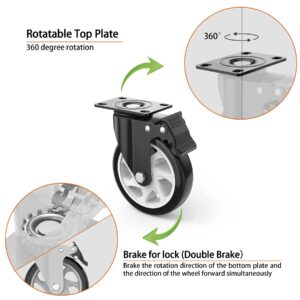 5 Inch Caster Wheels, Heavy Duty 5” Casters Set of 4 with Brake, TONSUM No Noise Polyurethane (PU) Wheels and Safety Dual Locking casters, Swivel Plate Castors (Two Hardware Kits for Free) (5inch)