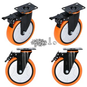 6 inch heavy duty casters load 2800lbs,perfect design structure in lockable bearing caster wheels with brakes,swivel casters for furniture and workbench,set of 4 (free screws)