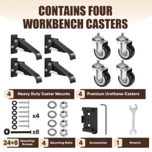 SPACECARE Workbench Casters kit 600Lbs Heavy Duty Quick Release 2 Mounting Options Retractable Workbench Stepdown Caster Wheels Adjustable Polyurethane Durable Steel Construction (Set of 4)