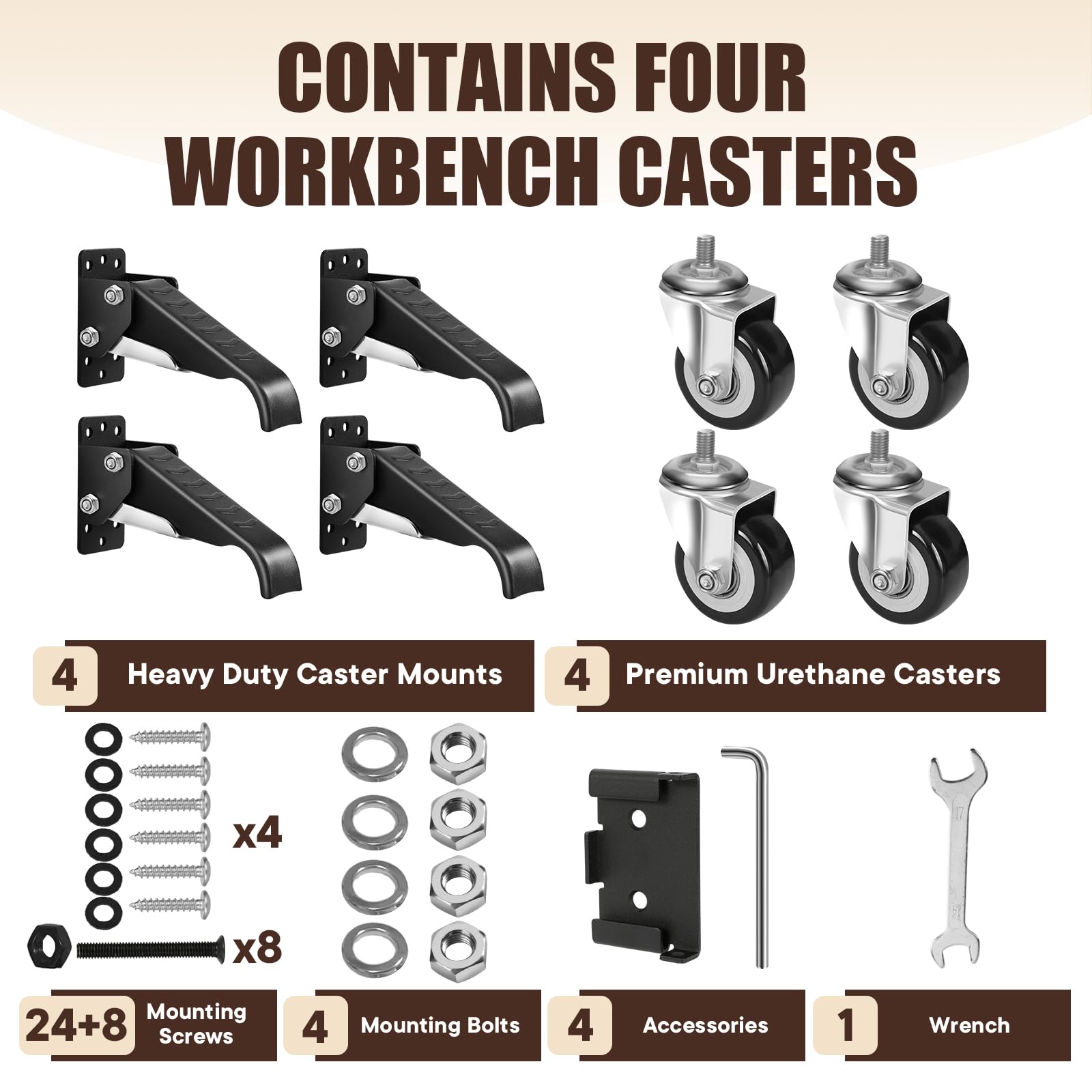 SPACECARE Workbench Casters kit 600Lbs Heavy Duty Quick Release 2 Mounting Options Retractable Workbench Stepdown Caster Wheels Adjustable Polyurethane Durable Steel Construction (Set of 4)