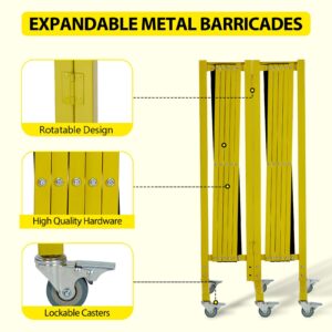 Garvee 19.8 FT Industrial Expandable Metal Barricade, Rotatable & Portable Safety Barrier with a Warning Board and Casters, Retractable Traffic Fence Mobile Safety Barrier Gate Yellow Black