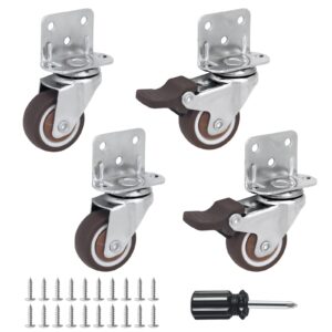 side mount casters set of 4 with brake,1.25inch l-shape tpr plate casters,small wheels for furniture wheels, baby bed, suitcase,cabinet wheels,table casters,loading capacity 150 lbs (1.25” l-shape)