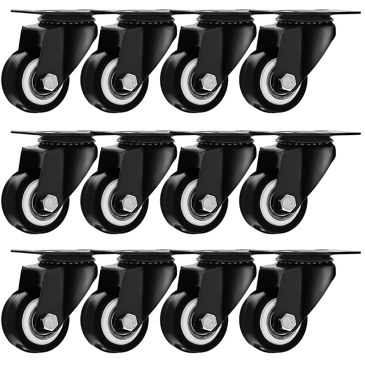 Online Best Service™ Swivel 1.5" Caster Wheels Rubber Base with Top Plate & Bearing Heavy Duty (12 Pack Without Brake)