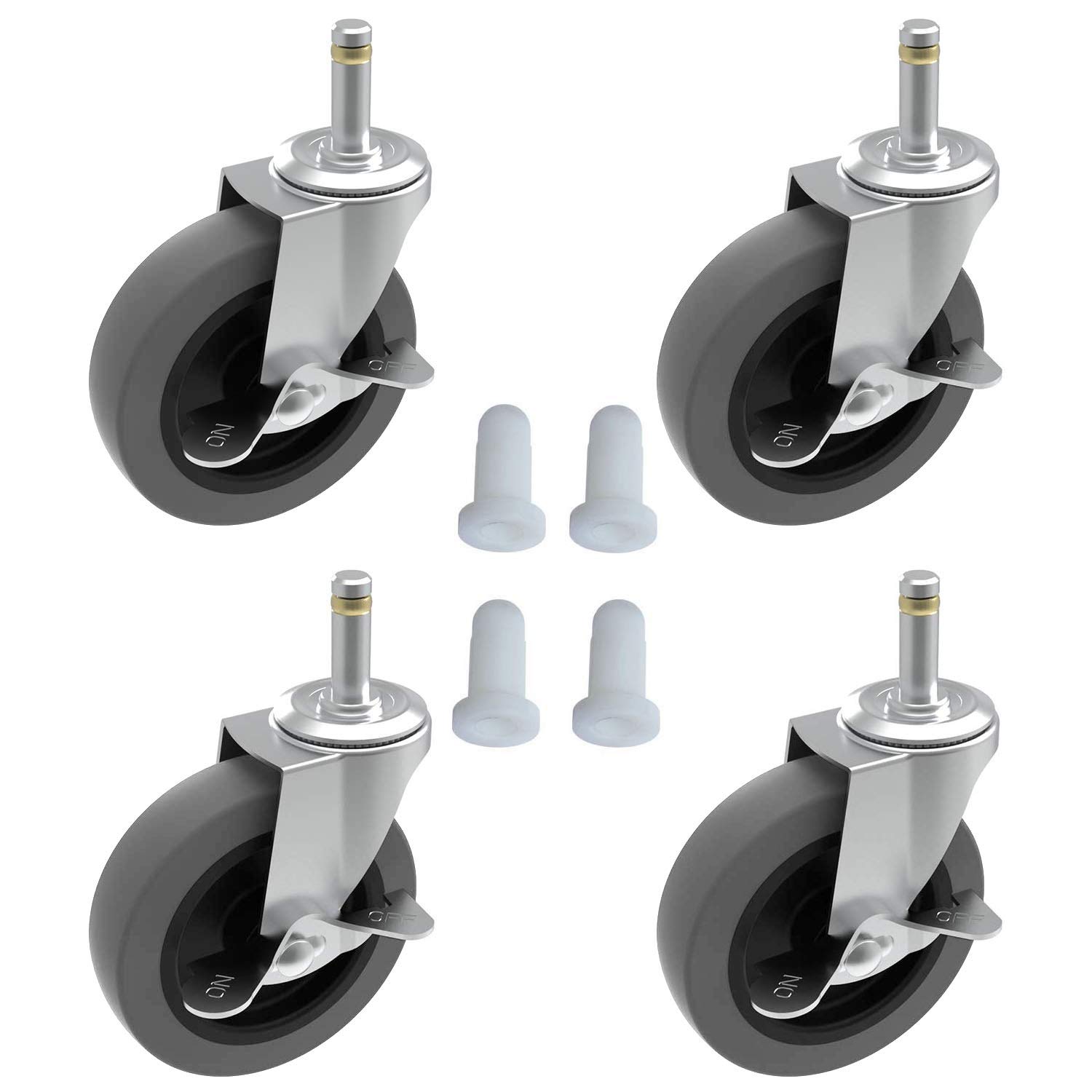 AAGUT Caster Wheels,4 Inch TPR Heavy Duty 7/16"x 1-3/8" Stem Mount Castors with Locking Brakes and Sockets, Swivel Wheel for Grill Replacement,4 Packs