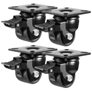 w b d weibida 2-inch plate swivel caster wheels set of 4 heavy duty, load capacity 2200lbs, low gravity center black extra width caster with brake, endurance &quiet &sturdy nylon wheels for industrial