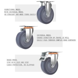 4 Inch Casters, Wheels for Furniture Casters Set of 4 Caster Wheels, Directional & Swivel & Brake Casters, Industrial Casters Rubber Silent Load Capacity 350Kg(Universal)