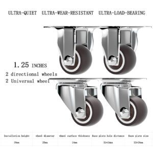 Casters Set of 4, Caster Wheels, 1.25 Inch Casters, Wheels for Furniture Directional Casters & Swivel Casters & Brake Casters, Industrial/Cart Rubber Silent Casters(2fixed+2universal)