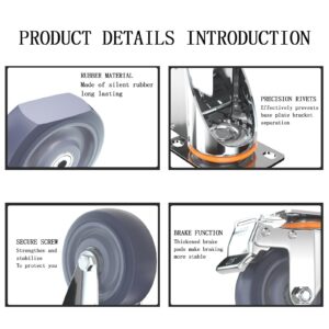 Caster Wheels Heavy Duty Casters, 8 Inch Casters Set of 4 Wheels Directional-Swivel-Brake Casters, Industrial/Workbench/Cart Casters Rubber-Silent Load Capacity 800Kg(Fixed)