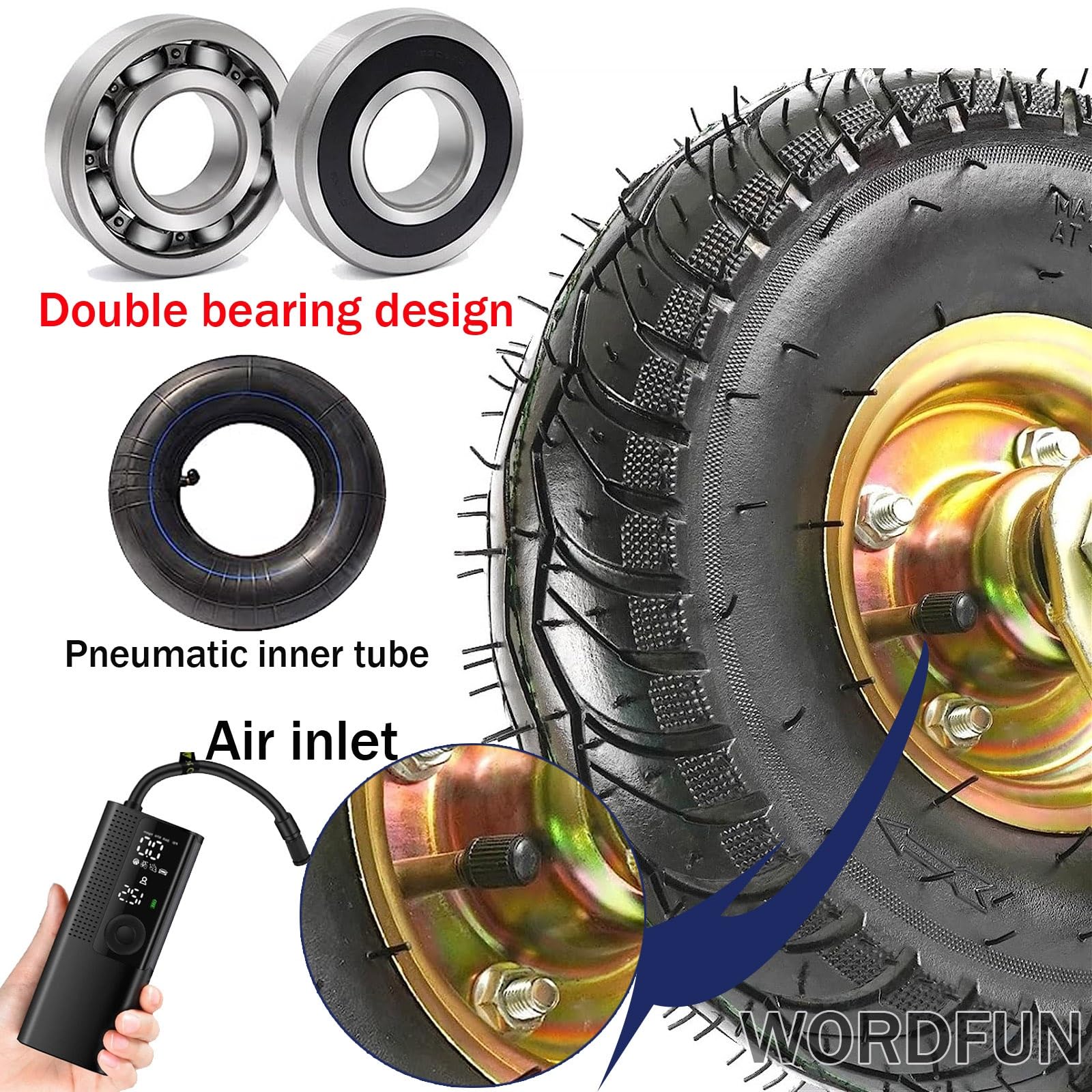 Toolbox Replacement Casters, Rubber Caster Wheel, Wheelbarrow Tires, with Ball Bearings with Screws, for Carts Furniture Trolley DIY Stands Replacement Foot Wheel