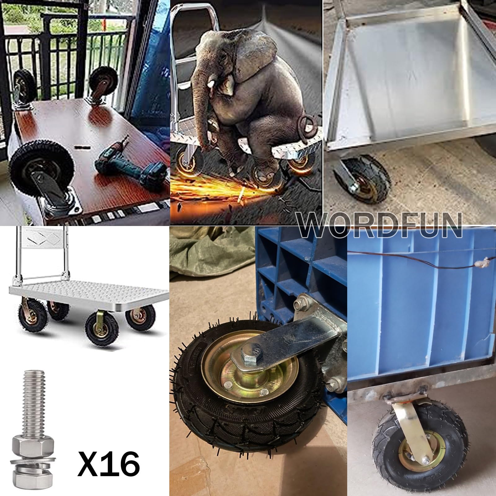 Trolley Industrial Transport Wheel Silent Castor Fixed Heavy Duty Industrial Caster, Rubber Steel Hub, Air Filled, Shock Absorption, for Trolley, Carts, Dolly