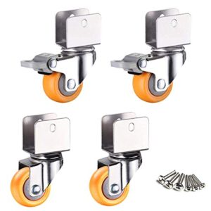 small furniture caster wheels,360° swivel wheels,1.5inch moving castor wheels,baby carriage caster,38mm pa nylon caster,with u-shaped bracket,load 75kg,4pcs,yellow (color : brake+universal, size : 2