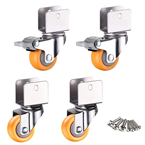 Small Furniture Caster Wheels,360° Swivel Wheels,1.5inch Moving Castor Wheels,Baby Carriage Caster,38mm PA Nylon Caster,with U-Shaped Bracket,Load 75KG,4Pcs,Yellow (Color : Brake+Universal, Size : 2