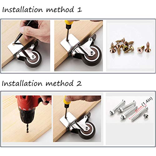 38mm Small Furniture Caster Wheels,360° Swivel Wheels,1,5in Moving Castor Wheels,TPE Rubber Caster,Double Bearing,with U-Shaped Bracket,75KG,4Pcs (Color : Universal, Size : 25mm/1in)