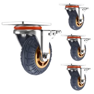 rubber industrial castors, swivel rubber casters with brake, rubber swivel caster wheel, castor wheels heavy duty swivel trolley furniture caster with brakes, 4 pieces 75mm castor wheel (size : 125mm