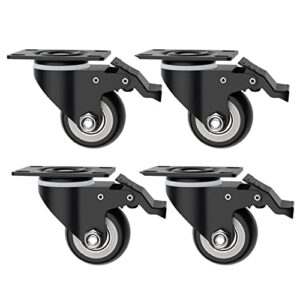 swivel casters wheels 4pcs, silent caster for furniture, swivel trolley furniture caster with brakes black, for furniture table shopping cart trolley workbench, 360 degree swivel castors castor wheel