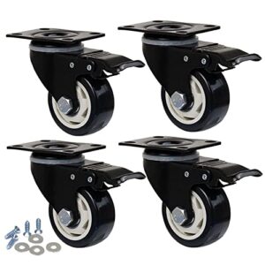 swivel castor furniture wheels(4 pack), silent caster for furniture, swivel trolley furniture caster with brakes, heavy duty castor wheels brake casters, black workbench caster castor wheel (color :