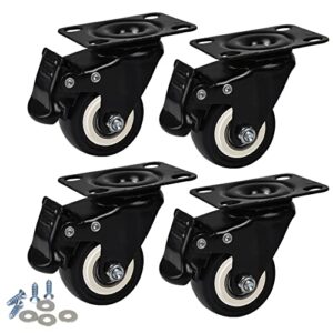 castor wheels for furniture brake heavy duty caster wheels, noiseless swivel trolley wheels with polyurethane rubber coating (pack of 4) swivel castor wheel trolley furniture caster, black castor whee