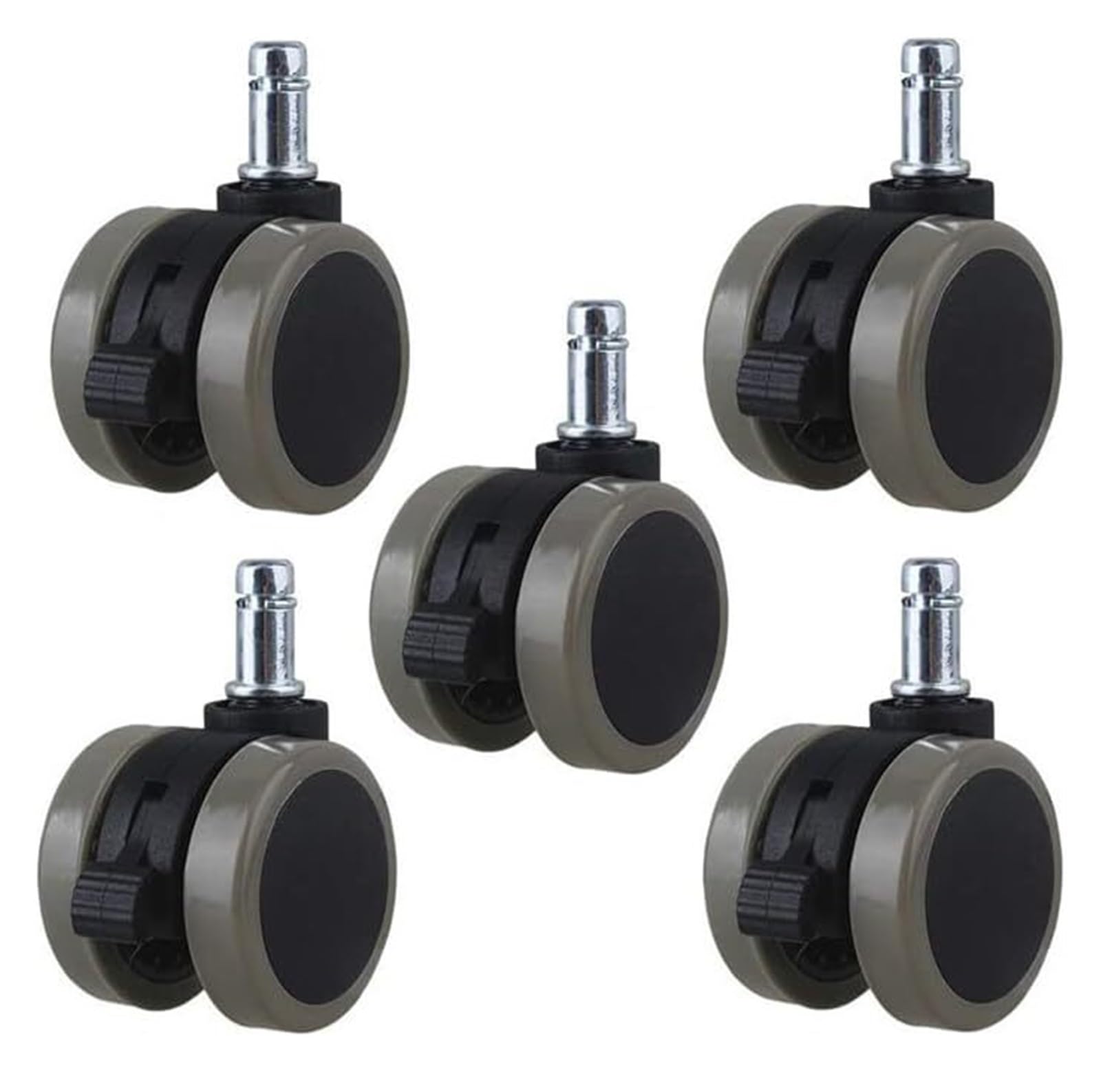 Casters Swivel casters Heavy Duty 5 Pack PU Casters Wheel Set 2 Inch Office Chair Swivel Casters, Wheels Grip Ring Stem with Brake for Workbench