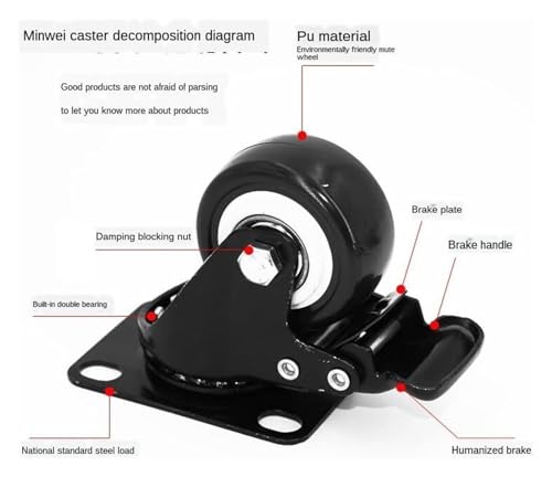 Casters Swivel casters Heavy Duty of 4 Pack, 1.5Inch Polyurethane Castor Wheels for Trolley Furniture Caster Load Bearing 200kg casters Workbench