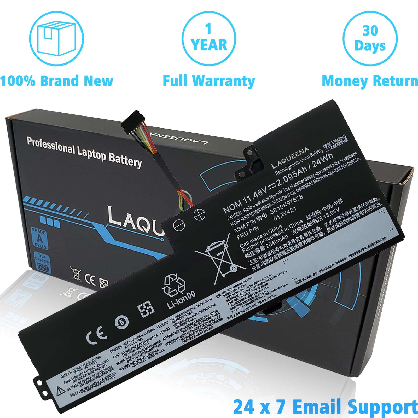 LAQUEENA SB10K97578 Internal Laptop Battery Compatible with Lenovo ThinkPad T470 T480 A475 A485 TP25 Series SB10K97577 SB10K97576 01AV421 01AV419 01AV420 01AV489 11.46V 24Wh 3-Cell