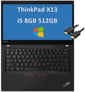 lenovo latest thinkpad x13 13.3" fhd (1920x1080) i5 10210u (beat i7-8565u), 8gb ddr4, 512gb pcie ssd slim business laptop intel 4-core fingerprint, wifi 6, backlit, ist cable, windows 10 pro (renewed)