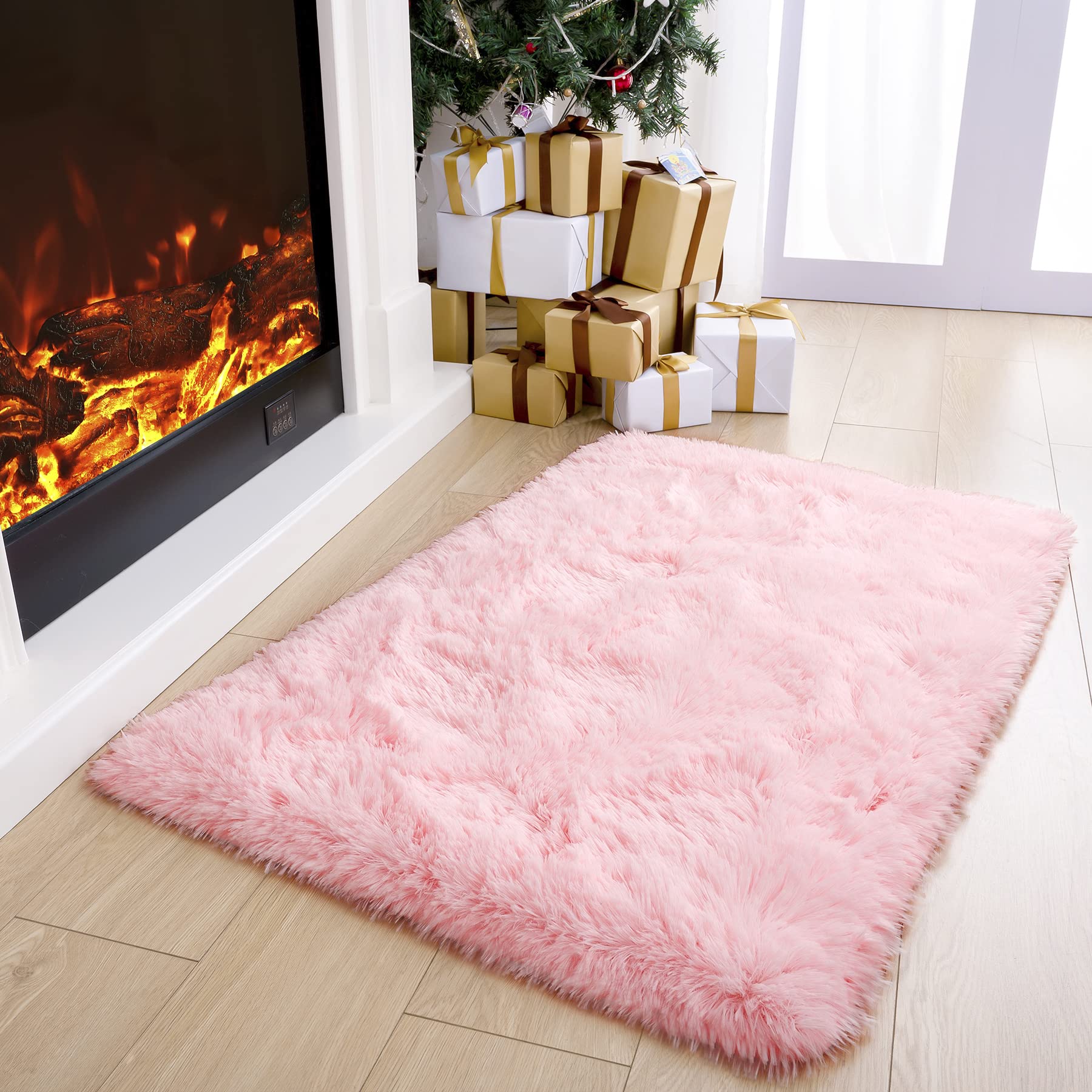 Noahas Fluffy Bedroom Rug Plush Fuzzy Rugs for Kids Room Living Room, Soft Shaggy Nursery Rug Furry Floor Carpet Modern Indoor Bedroom Decor for Boys Girls Room, 2x3 Feet, Pink