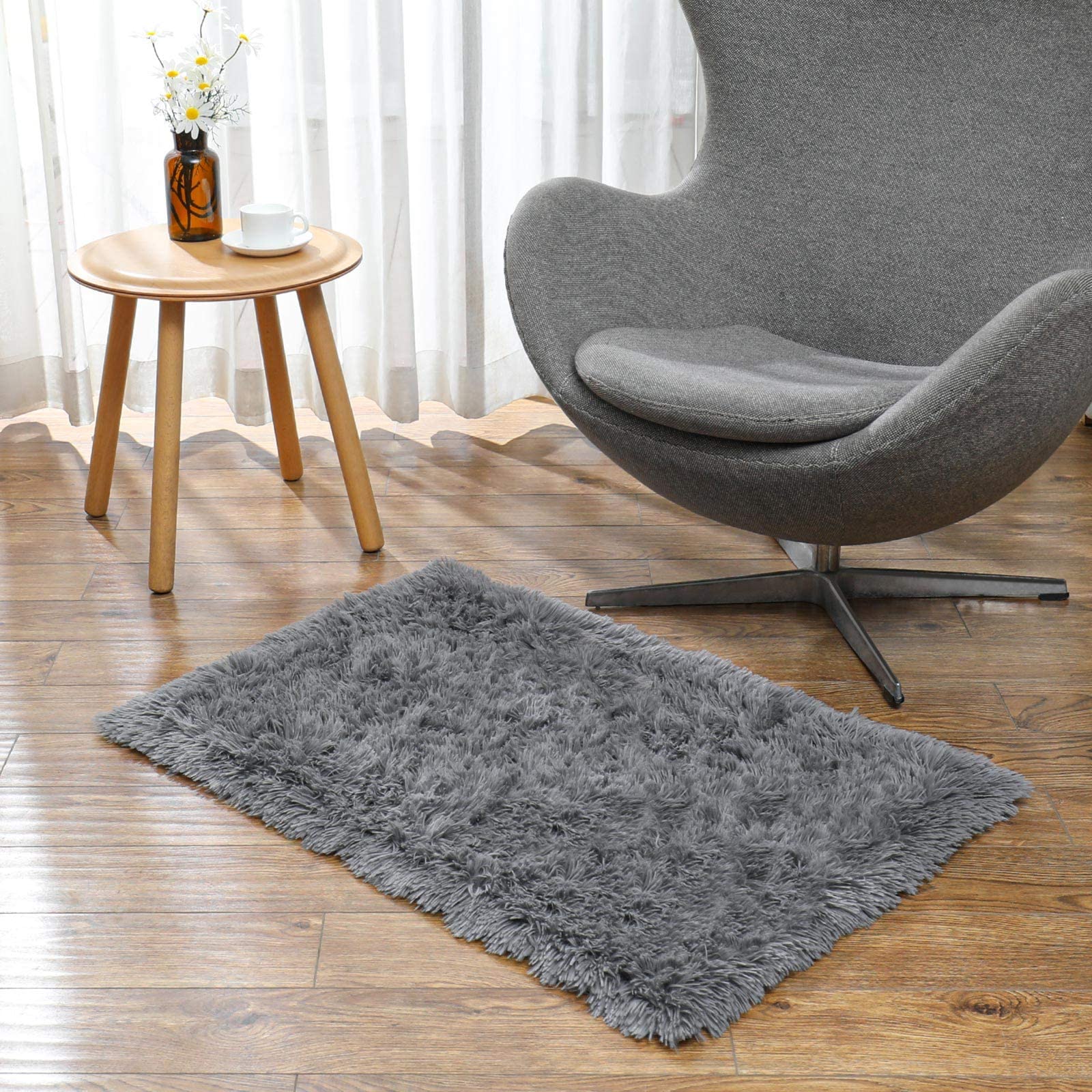 Ophanie Small Area Rug, 2x3 Machine Washable Throw Grey Cheap Fluffy Shaggy Soft Bedside Rug, Indoor Floor Gray Carpet for Kids Baby Boys Teen Dorm Room Doorway, Nursery,Home Decor Aesthetic