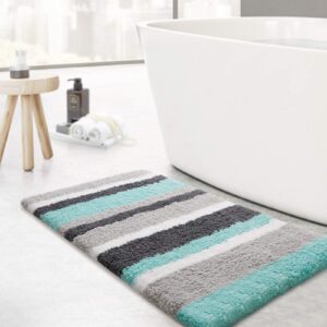 kmat luxury bathroom rugs bath mat,18"x26", non-slip fluffy soft plush microfiber, machine washable carpet quick dry ultra shaggy mats for bathroom, tub and shower, green-grey