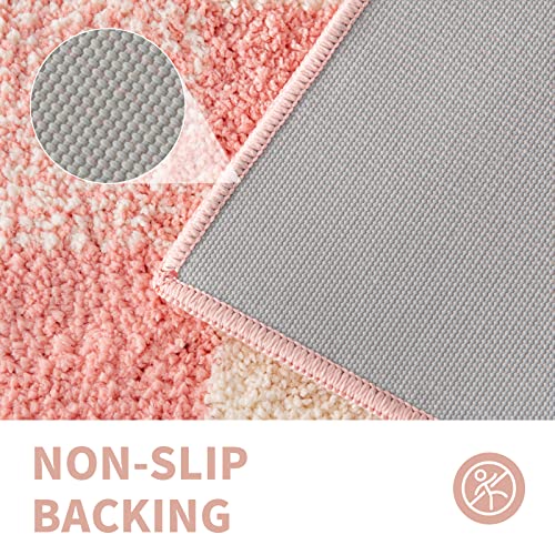 CozeCube Checkered Bath mats for Bathroom Non Slip, Fluffy Absorbent Microfiber Bath mat Washable, Aesthetic Bathroom Rugs, Cute Bath mat for Shower Sink, Blossom Pink, 24" x 16"