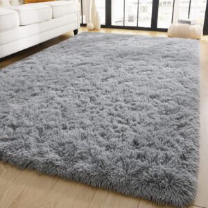 YJ.GWL Soft Area Rugs for Bedroom Living Room Plush Fluffy Rug, Grey Shag Rug Carpet Non Shedding for Nursery Playroom Dorm, Indoor Modern Fuzzy Rug for Kids Girls Room Home Decor, 2x3 Feet