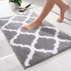 olanly bathroom rugs 24x16, soft and absorbent microfiber bath rugs, non-slip shaggy shower carpet, machine wash dry, bath mats for bathroom floor, tub and shower, grey