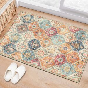 lahome moroccan trellis area rug, 2x3 entry rug non-slip washable indoor door mat, small oriental accent throw rug for bedroom kitchen entryway bathroom (cream, 2x3ft)