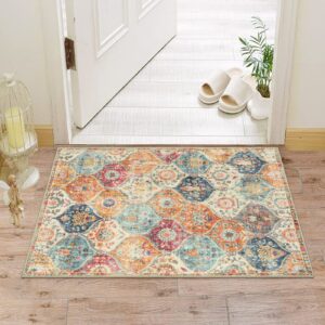 Lahome Moroccan Trellis Area Rug, 2x3 Entry Rug Non-Slip Washable Indoor Door Mat, Small Oriental Accent Throw Rug for Bedroom Kitchen Entryway Bathroom (Cream, 2x3ft)