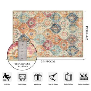 Lahome Moroccan Trellis Area Rug, 2x3 Entry Rug Non-Slip Washable Indoor Door Mat, Small Oriental Accent Throw Rug for Bedroom Kitchen Entryway Bathroom (Cream, 2x3ft)