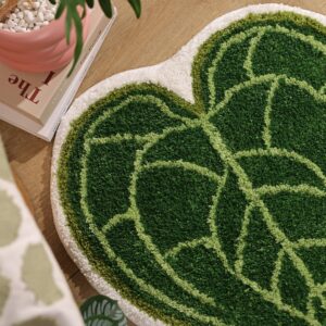 Panstar Green Leaf Bath Mat, Cute Anthurium Clarinervium Bath Rug for Bathroom Non Slip, Fun Plant Shaped Absorbent Bathtub Rug Bathroom Tub Plush Shower Rugs Washable