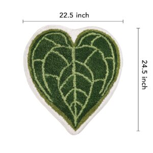 Panstar Green Leaf Bath Mat, Cute Anthurium Clarinervium Bath Rug for Bathroom Non Slip, Fun Plant Shaped Absorbent Bathtub Rug Bathroom Tub Plush Shower Rugs Washable