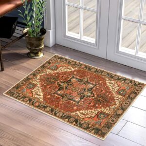 leevan washable vintage indoor door mat 2x3, boho medallion non slip entry rug, retro distressed oriental floral kitchen mat, tribal low-pile welcome mat, quick absorbent doormat for front entrance