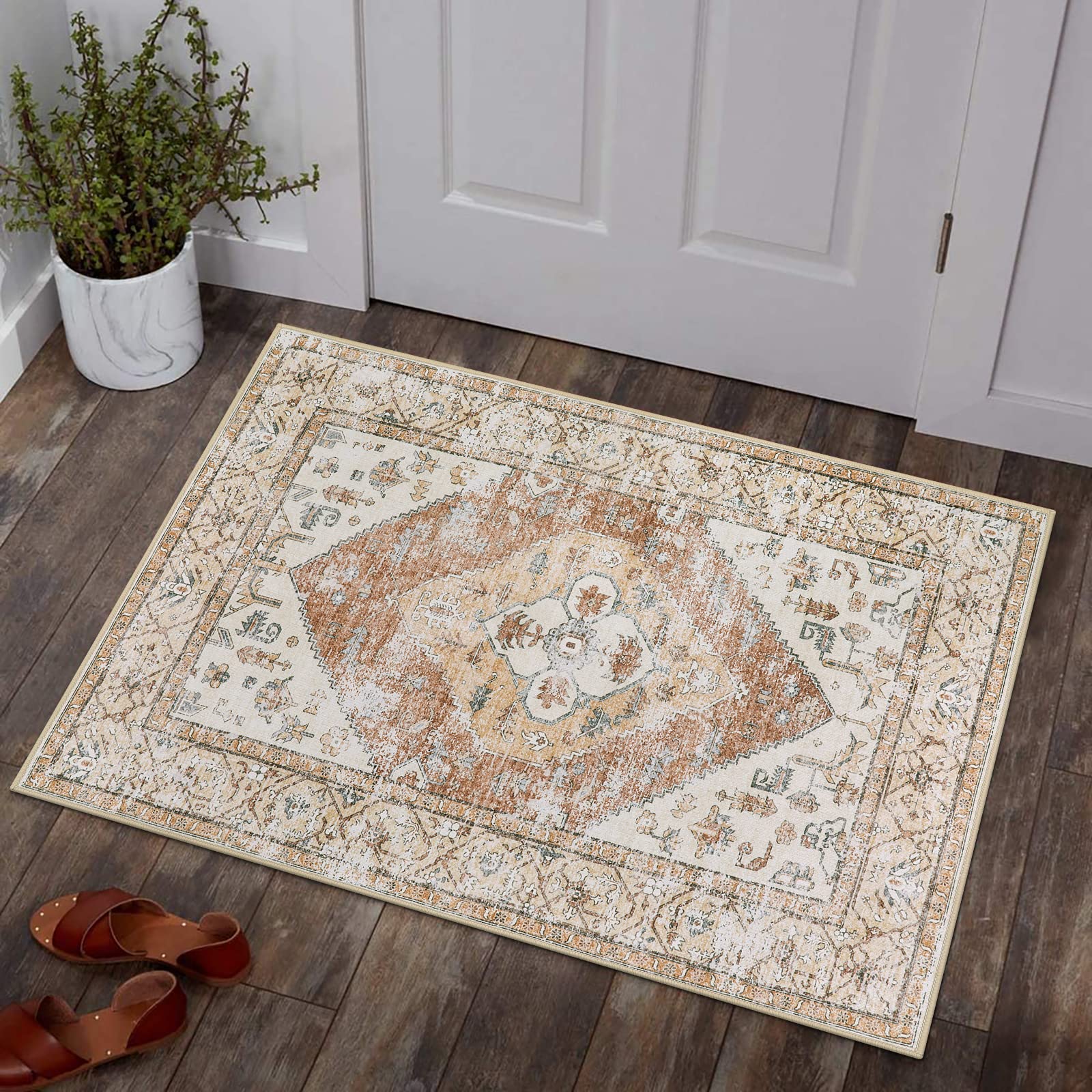 Lahome Boho Kitchen Rugs Washable - 2x3 Small Non-Slip Entry Rugs for Inside House Oriental Throw Area Rugs for Bedroom Accent Distressed Floor Doormat Carpet for Bathroom Entryway Laundry Living Room