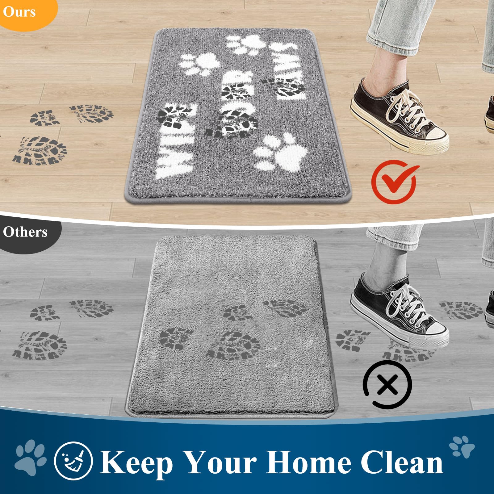 Vaukki Indoor Doormat Entryway Door Mat, Non Slip Absorbent Mud Trapper Mats, Low-Profile Inside Floor Mats, Soft Washable Small Mats Door Carpet for Entryway（Grey and White, 36''x59''）