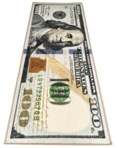 huahoo money rugs 100 dollar bill runner area rug for living room kitchen rug laundry runner rug bedroom bathroom mat (22" x 53")