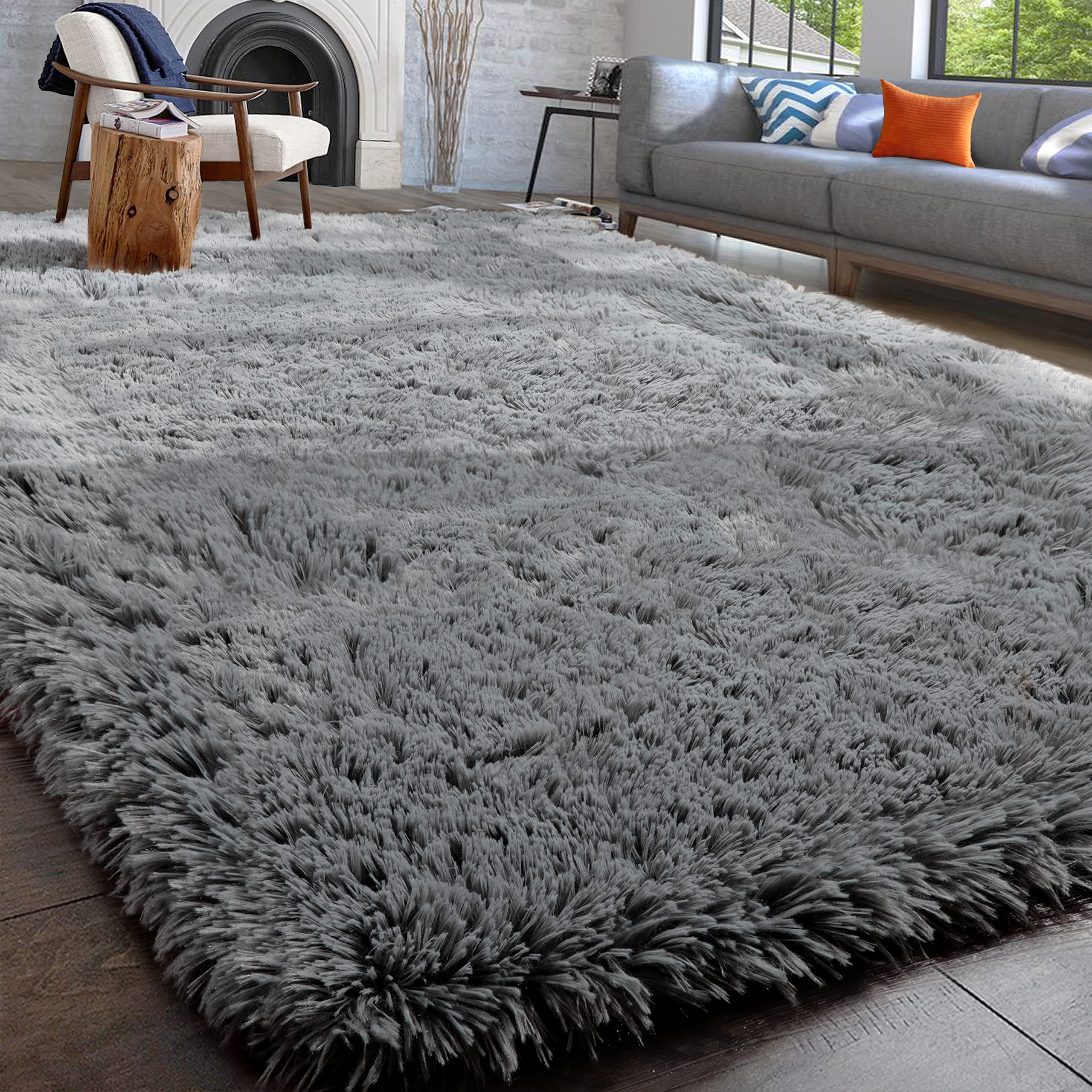 PAGISOFE Grey Fluffy Rugs for Bedroom 4x6 Area Rug Shag Rug for Kids Room Furry Carpet Modern Living Room Rug Soft Shaggy Boys Rug Fuzzy Throw Rugs for Home Decor Aesthetic, Dorm Nursery Gray