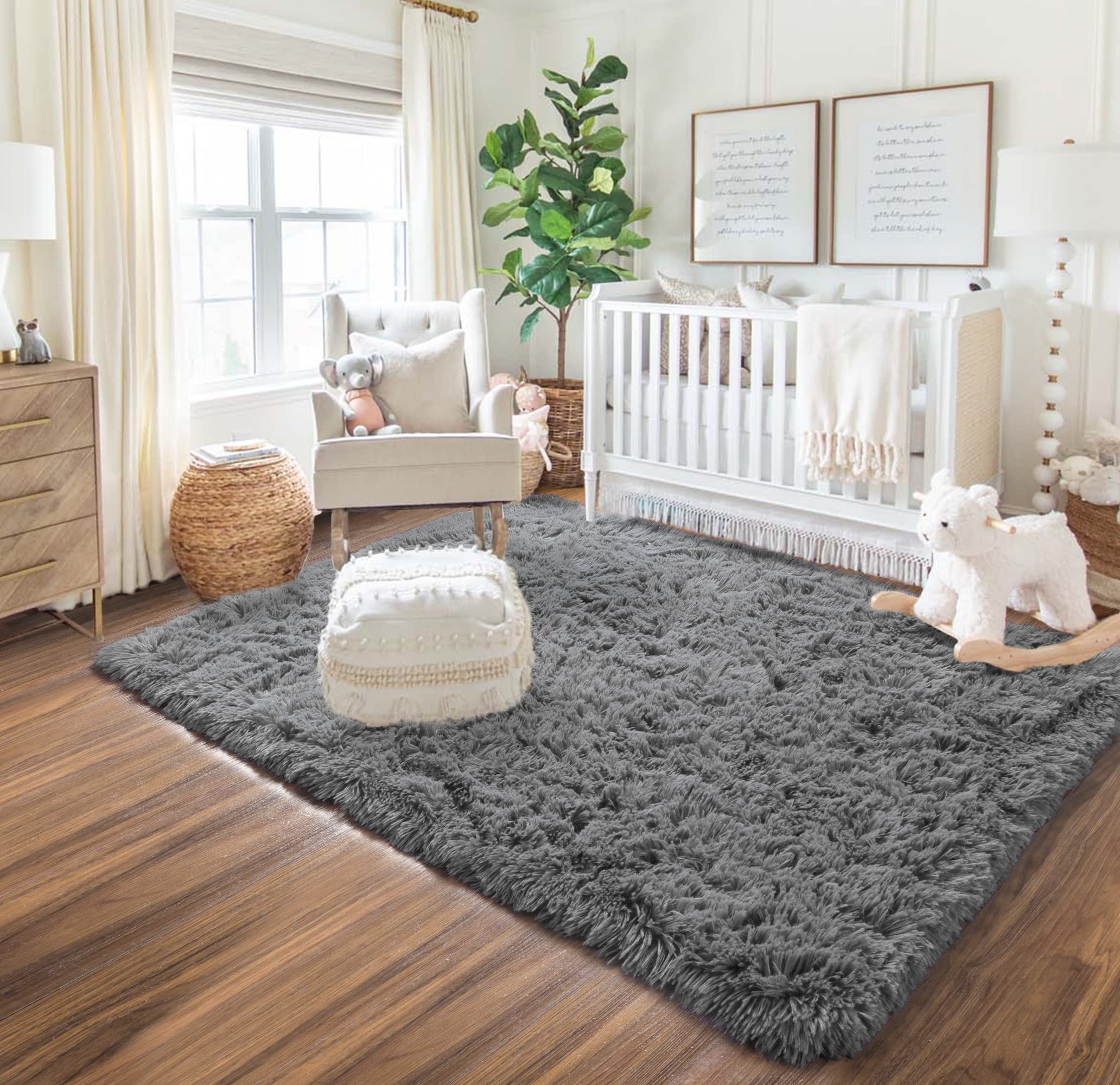 PAGISOFE Grey Fluffy Rugs for Bedroom 4x6 Area Rug Shag Rug for Kids Room Furry Carpet Modern Living Room Rug Soft Shaggy Boys Rug Fuzzy Throw Rugs for Home Decor Aesthetic, Dorm Nursery Gray