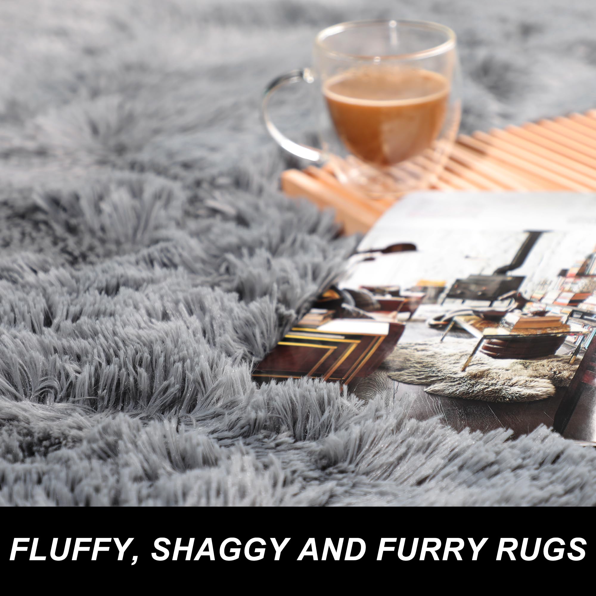 PAGISOFE Grey Fluffy Rugs for Bedroom 4x6 Area Rug Shag Rug for Kids Room Furry Carpet Modern Living Room Rug Soft Shaggy Boys Rug Fuzzy Throw Rugs for Home Decor Aesthetic, Dorm Nursery Gray