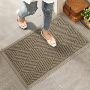 hiyard sturdy front door mat, absorbent muddy dirt resist welcome door mats outdoor indoor, stain and fade resistant, non-slip rubber backing low profile doormat for entryway, 30×17, beige