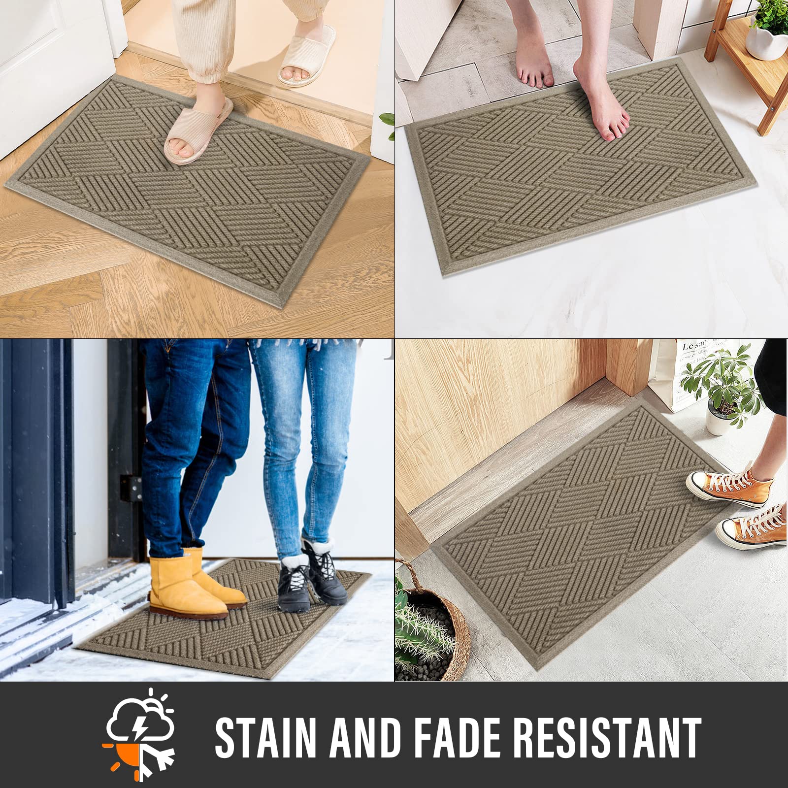 HIYARD Sturdy Front Door Mat, Absorbent Muddy Dirt Resist Welcome Door Mats Outdoor Indoor, Stain and Fade Resistant, Non-Slip Rubber Backing Low Profile Doormat for Entryway, 30×17, Beige