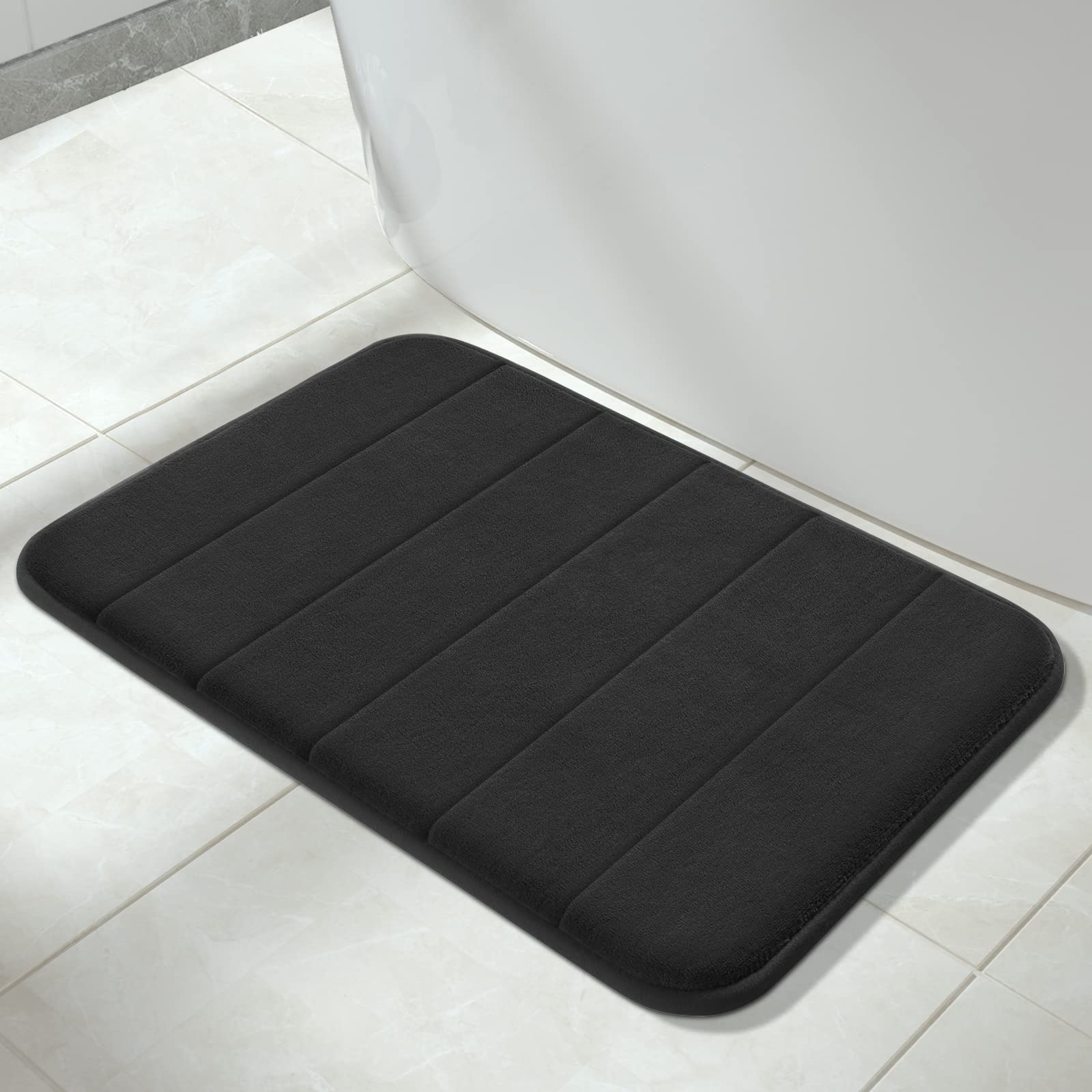 Yimobra Black Bath Mat, 24" x 17", Thick Soft and Non-Slip Bathroom Rugs, Super Water Absorbent & Machine Washable Floor Bath Rugs for Bathroom, Black Memory Foam Bathroom Mat, Black Shower Mat Tub