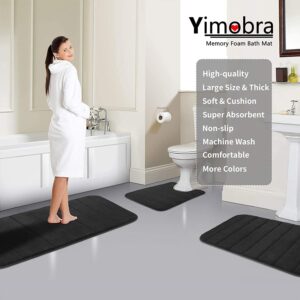 Yimobra Black Bath Mat, 24" x 17", Thick Soft and Non-Slip Bathroom Rugs, Super Water Absorbent & Machine Washable Floor Bath Rugs for Bathroom, Black Memory Foam Bathroom Mat, Black Shower Mat Tub